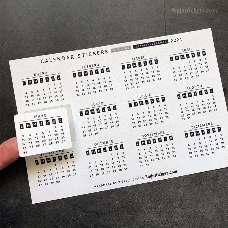 Calendar stickers STYLE 01 - Spanish/Español - Select year – bujostickers