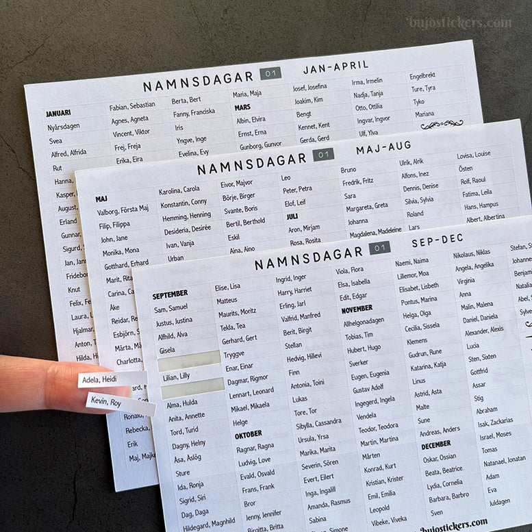 Namnsdagar 01 • Swedish name days – bujostickers