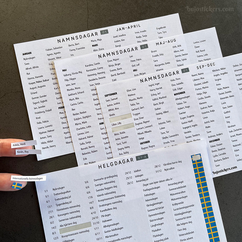 Namnsdagar och helgdagar 01 • Swedish holidays and name days – bujostickers
