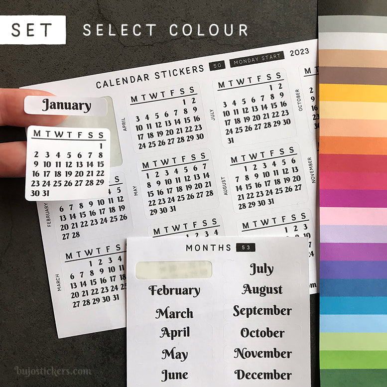 Monthly calendar & month SET • Monday start • 29 colour options ...