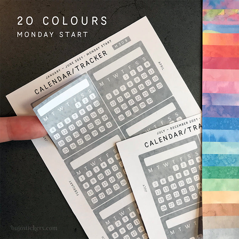 Monthly Calendar/Tracker stickers. Monday start. 20 colour options ...