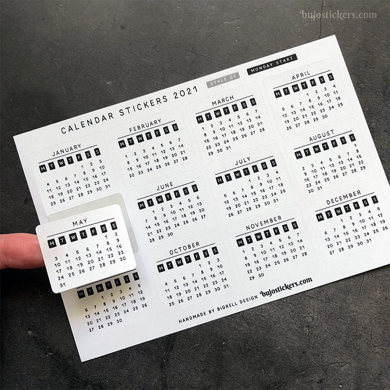 Calendar stickers STYLE 01 - Monday start - Select year – bujostickers
