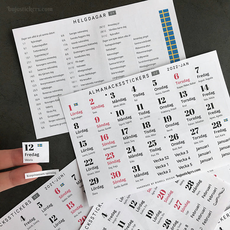 Almanacksstickers 02 och helgdagar • Swedish calendar stickers ...