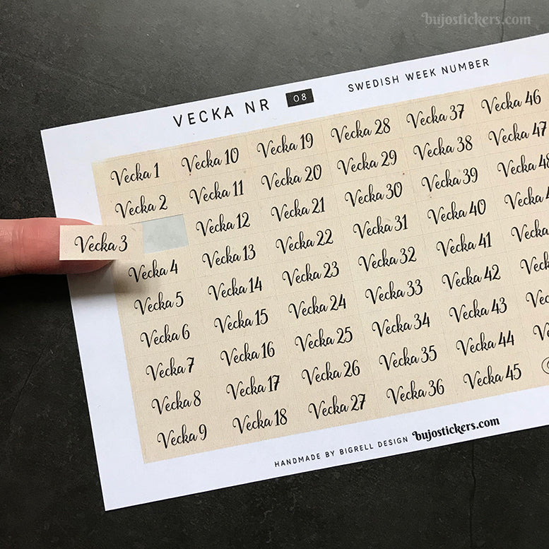 Vecka NR 08 • Swedish week numbers – bujostickers