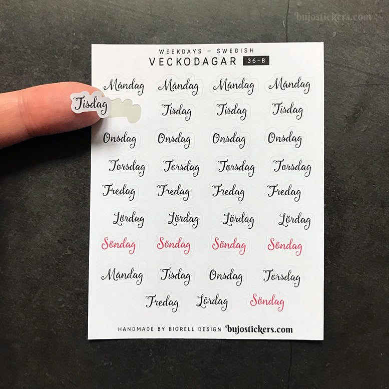 Veckodagar 36-B • Weekdays in Swedish – bujostickers