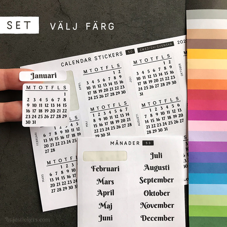 Kalender & Månader SET • 29 colour options • Swedish • 50+53 – bujostickers